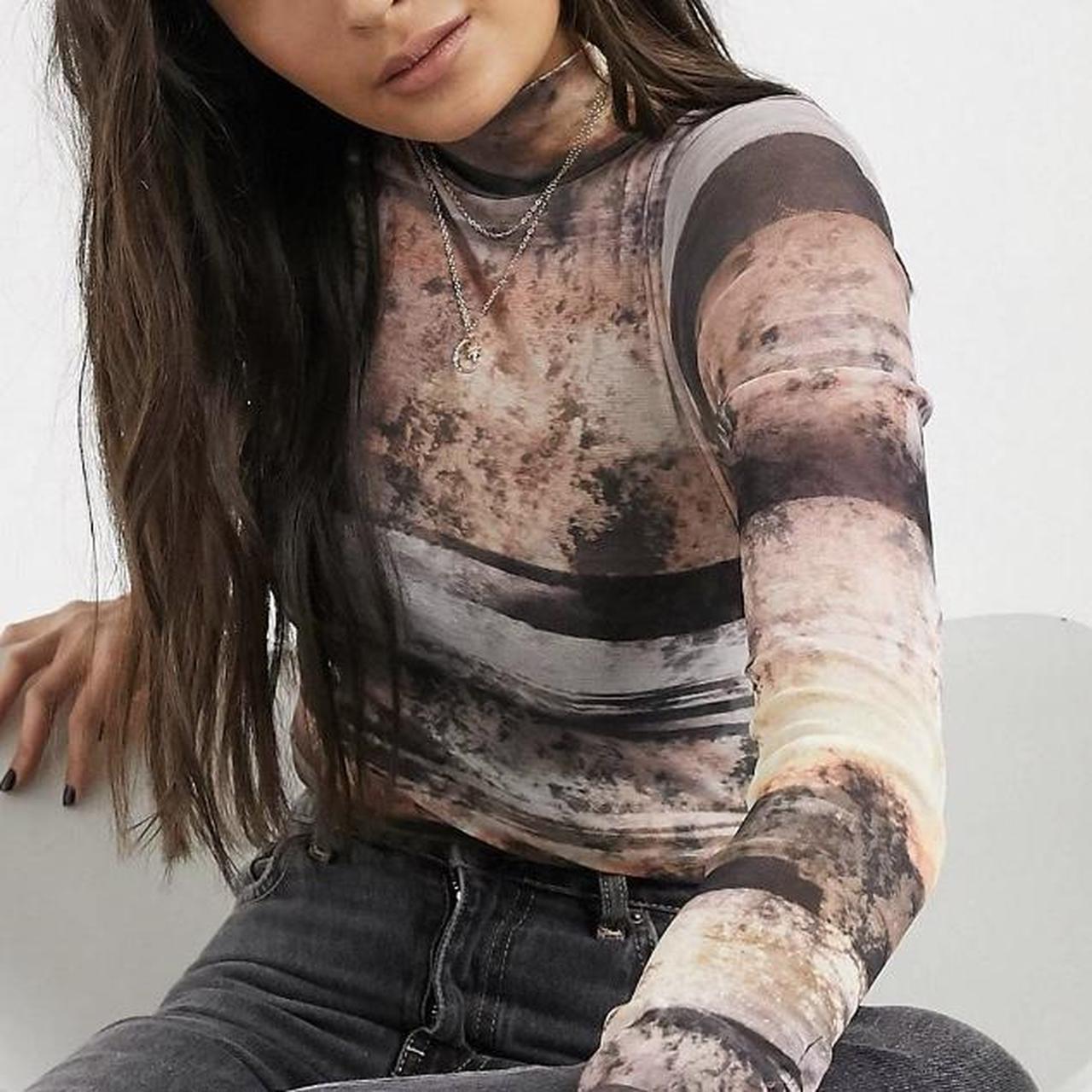 Topshop mesh funnel neck in multi Size 8 - Depop