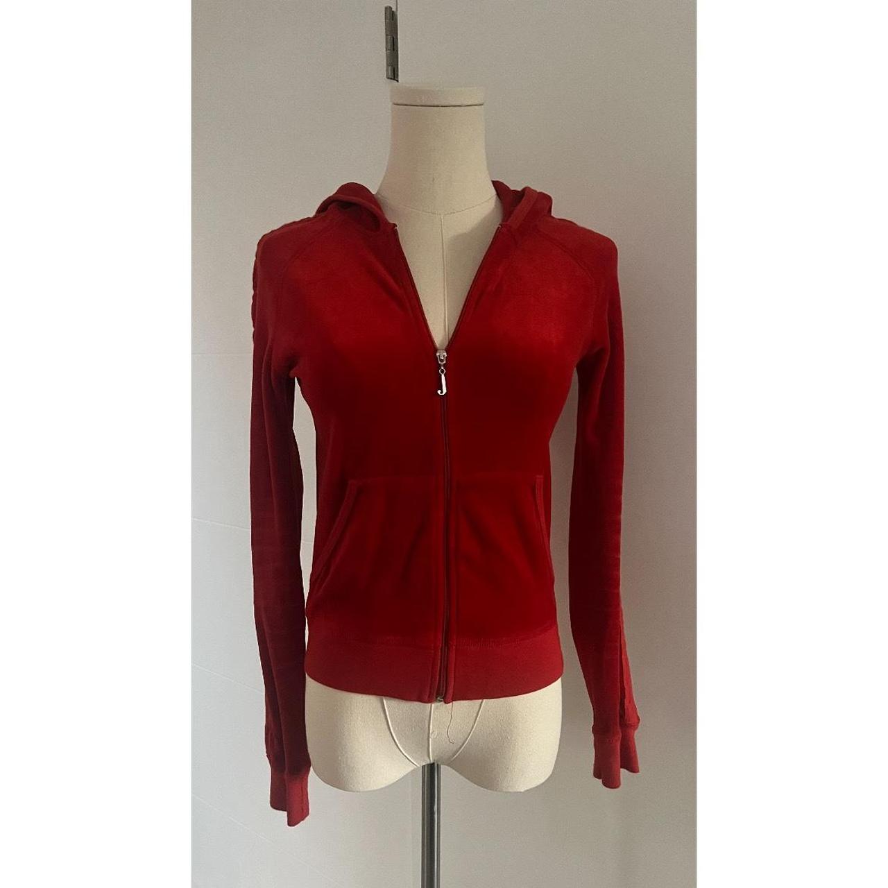small red velour Juicy Couture red stripe tracksuit... - Depop
