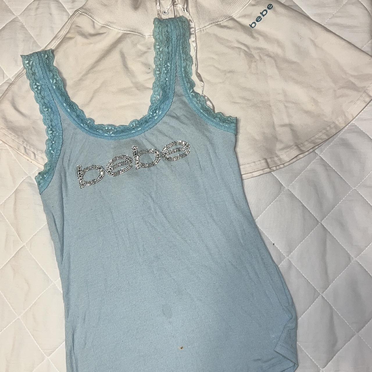 Blue and white Bebe top and skirt - Depop