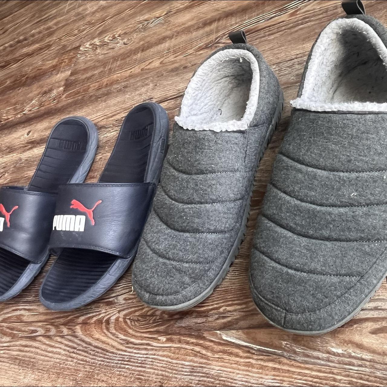 Puma Men's Grey and Blue Slides | Depop
