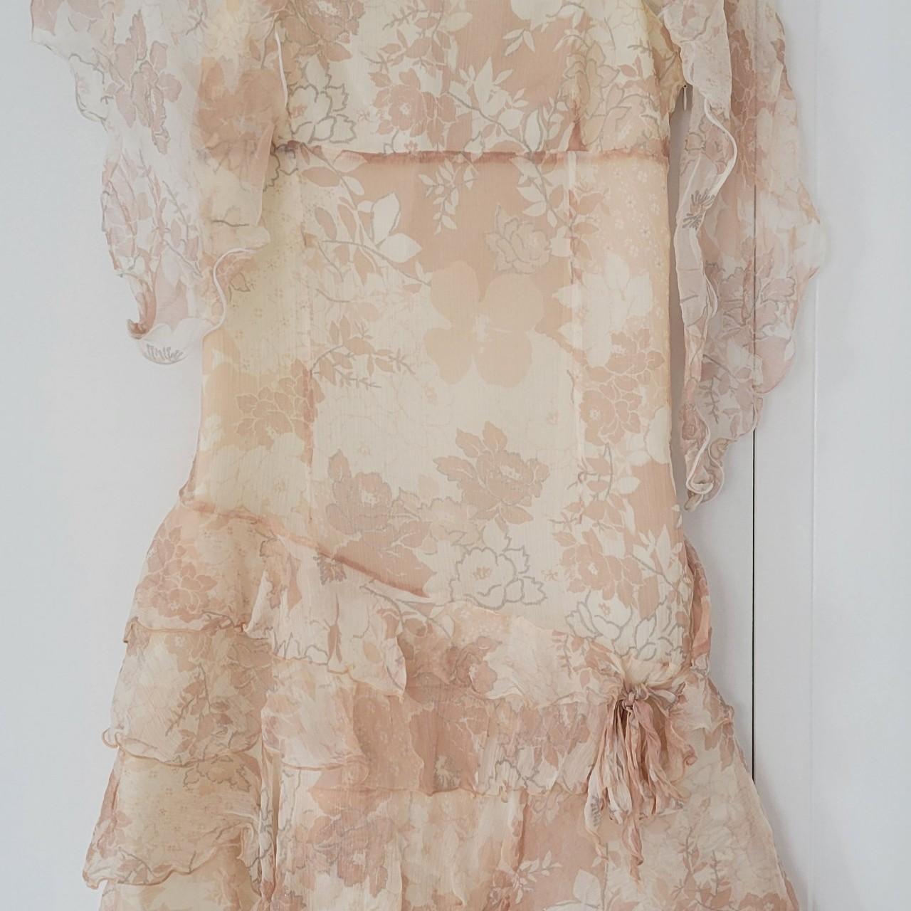 Beautiful vintage pink and white ruffle dress along... - Depop
