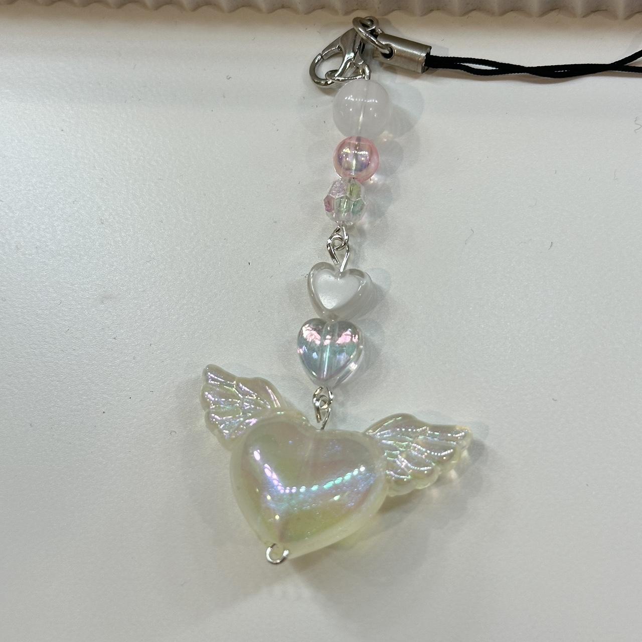 aesthetic pearl heart angel phone charm :)... - Depop