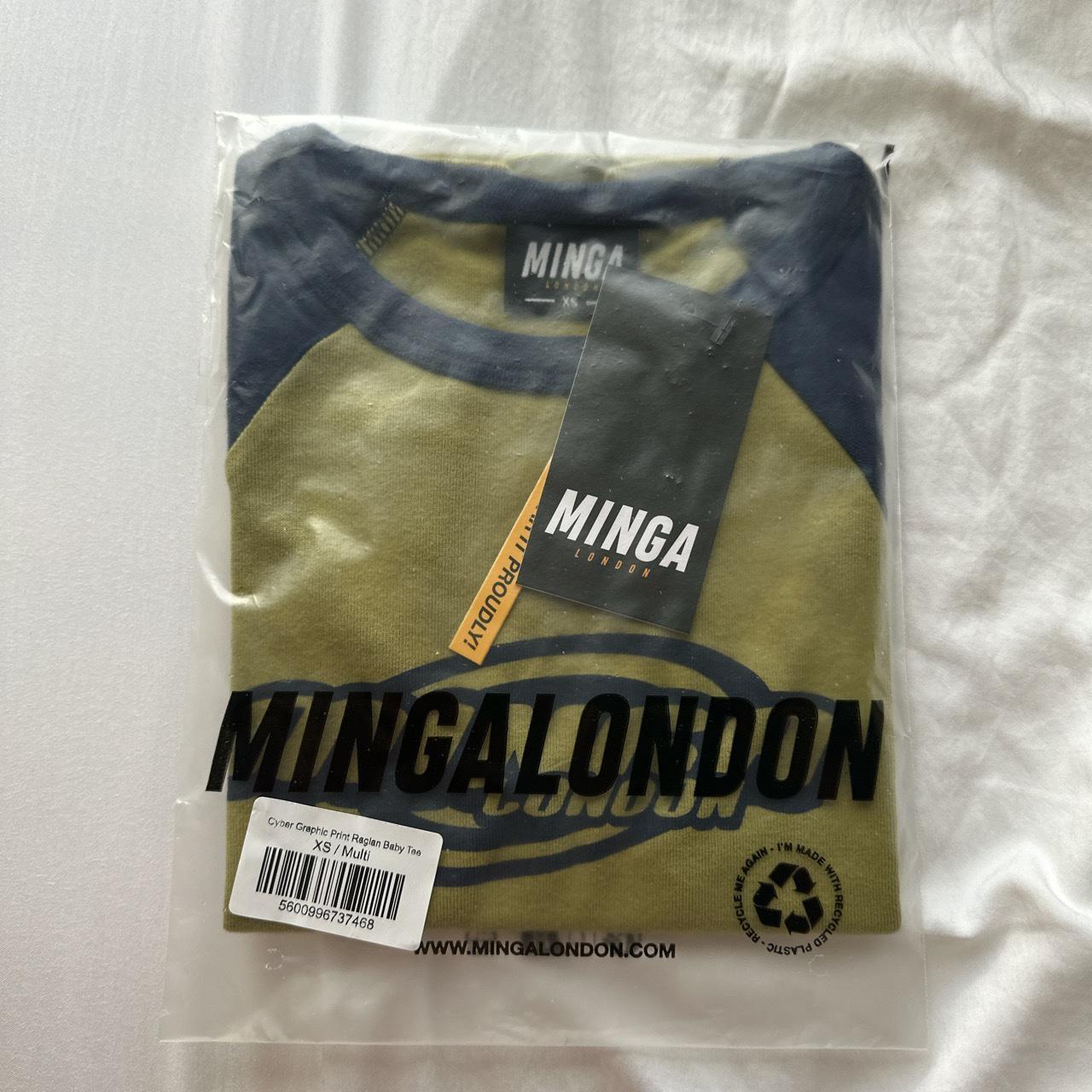 Minga Logo CYBER GRAPHIC PRINT RAGLAN Baby Tee.... - Depop