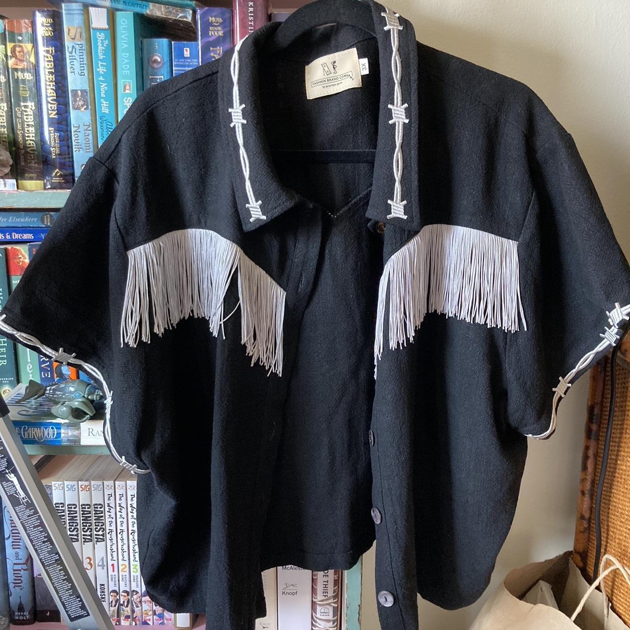 Black barbed wire adorned linen cowboy shirt. This... - Depop