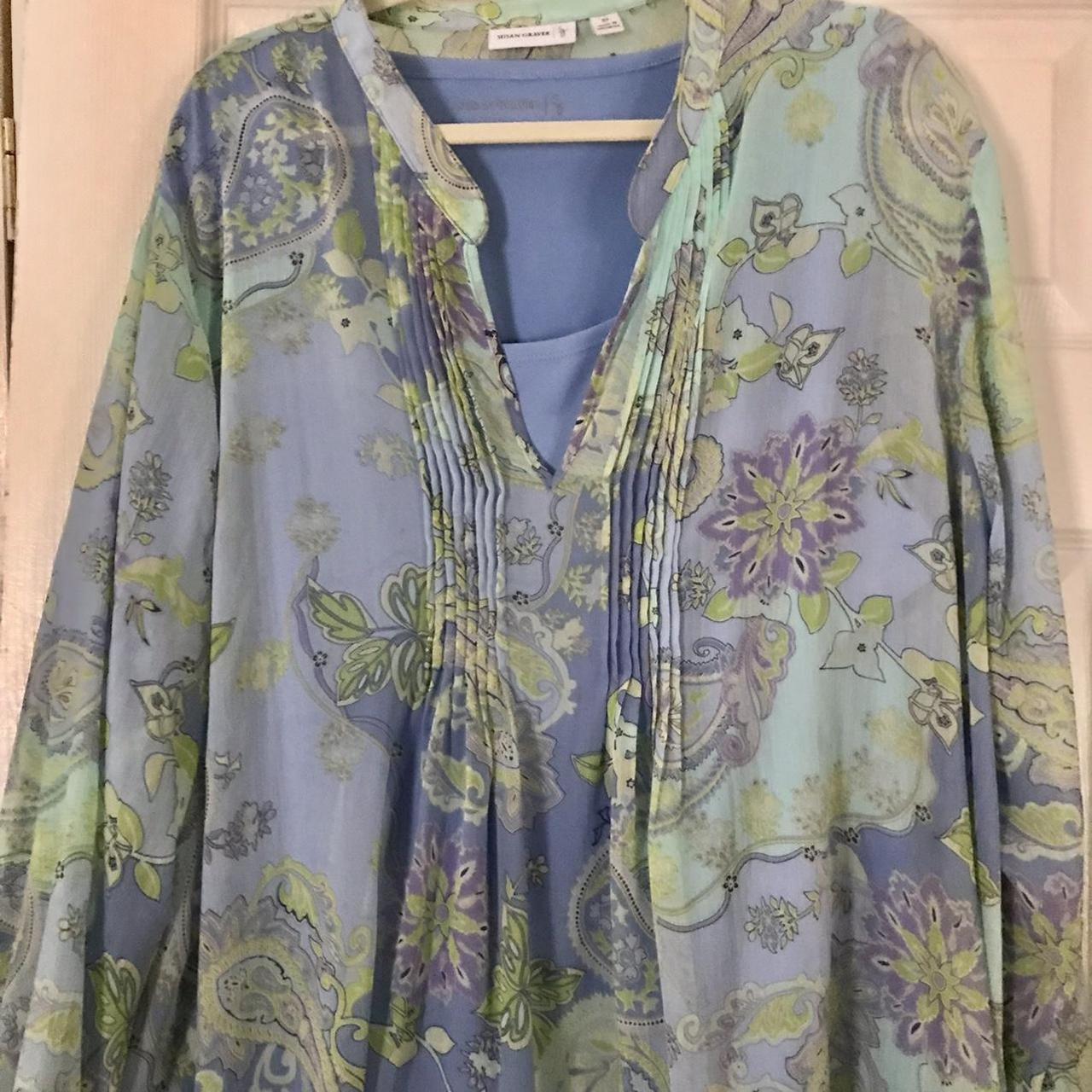 Susan Graver Womens Blue And Green Blouse Depop