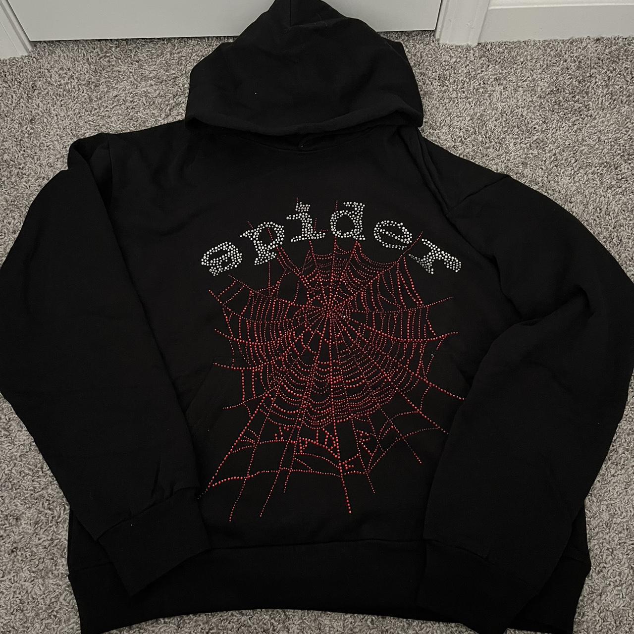 spider black red rhinestone hoodie size large dm... - Depop