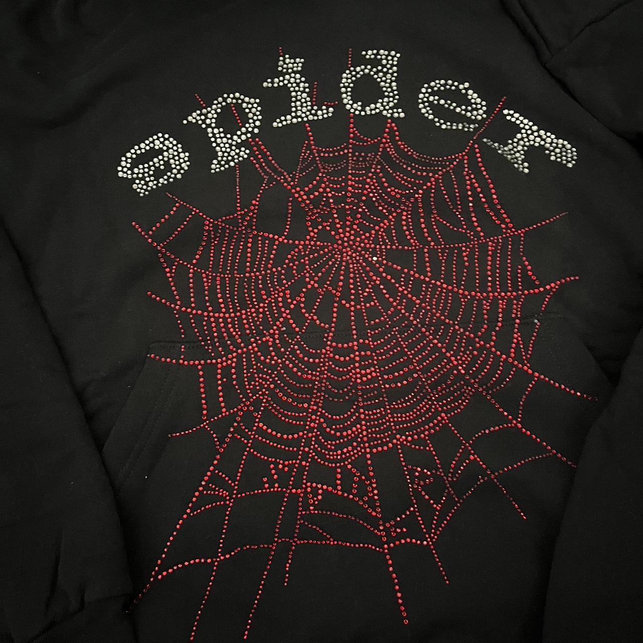 spider black red rhinestone hoodie size large dm... - Depop