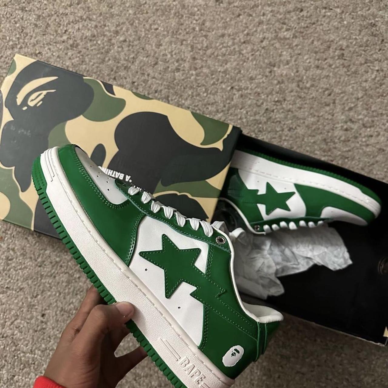 BAPE Men's Green and White Trainers | Depop