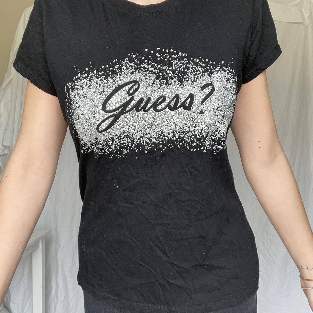 Black blinged out rhinestone guess T-shirt Timeless... - Depop