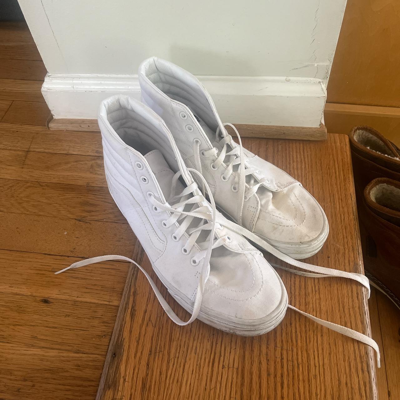 All white high top vans. Discoloration on the white... - Depop