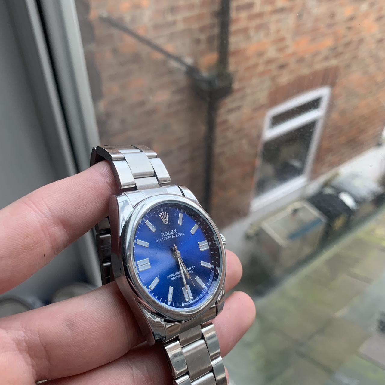 Blue and silver men’s luxury watch - Depop