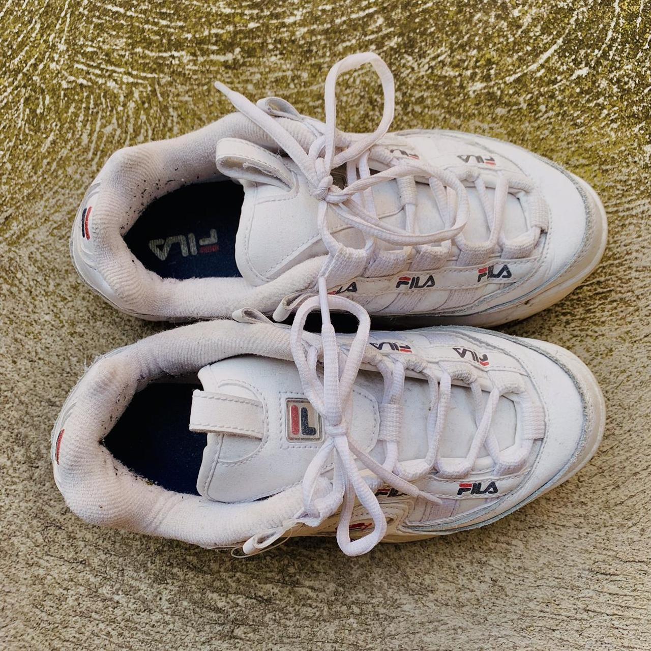 chunky white fila sneakers - worn a few times but... - Depop