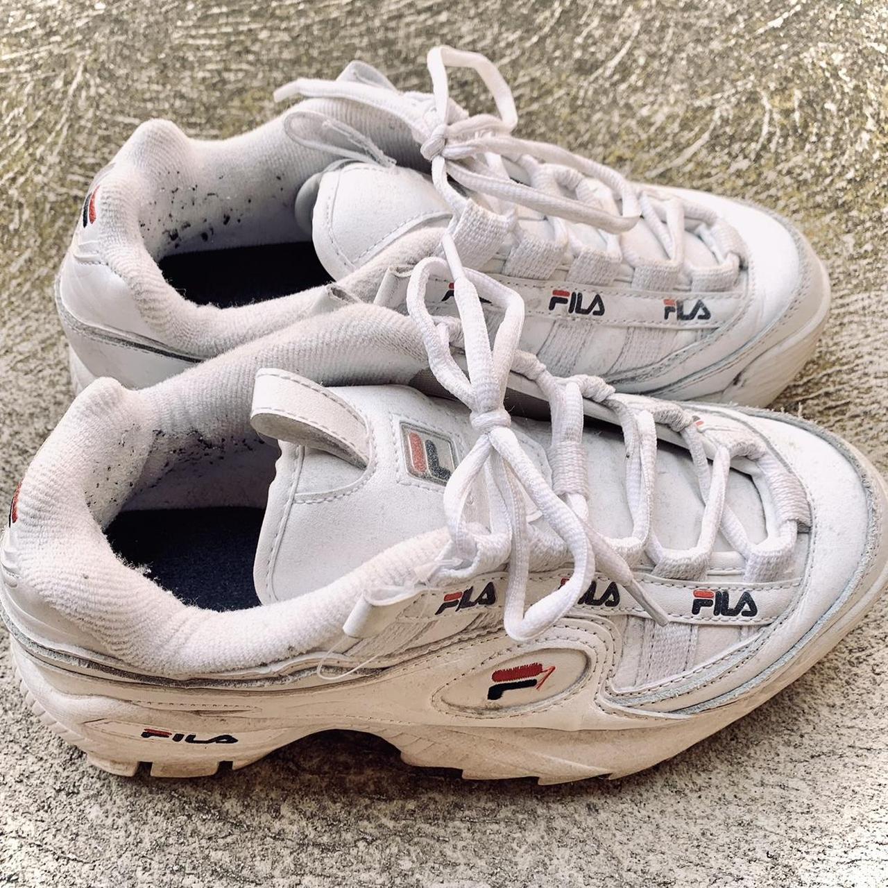 chunky white fila sneakers - worn a few times but... - Depop