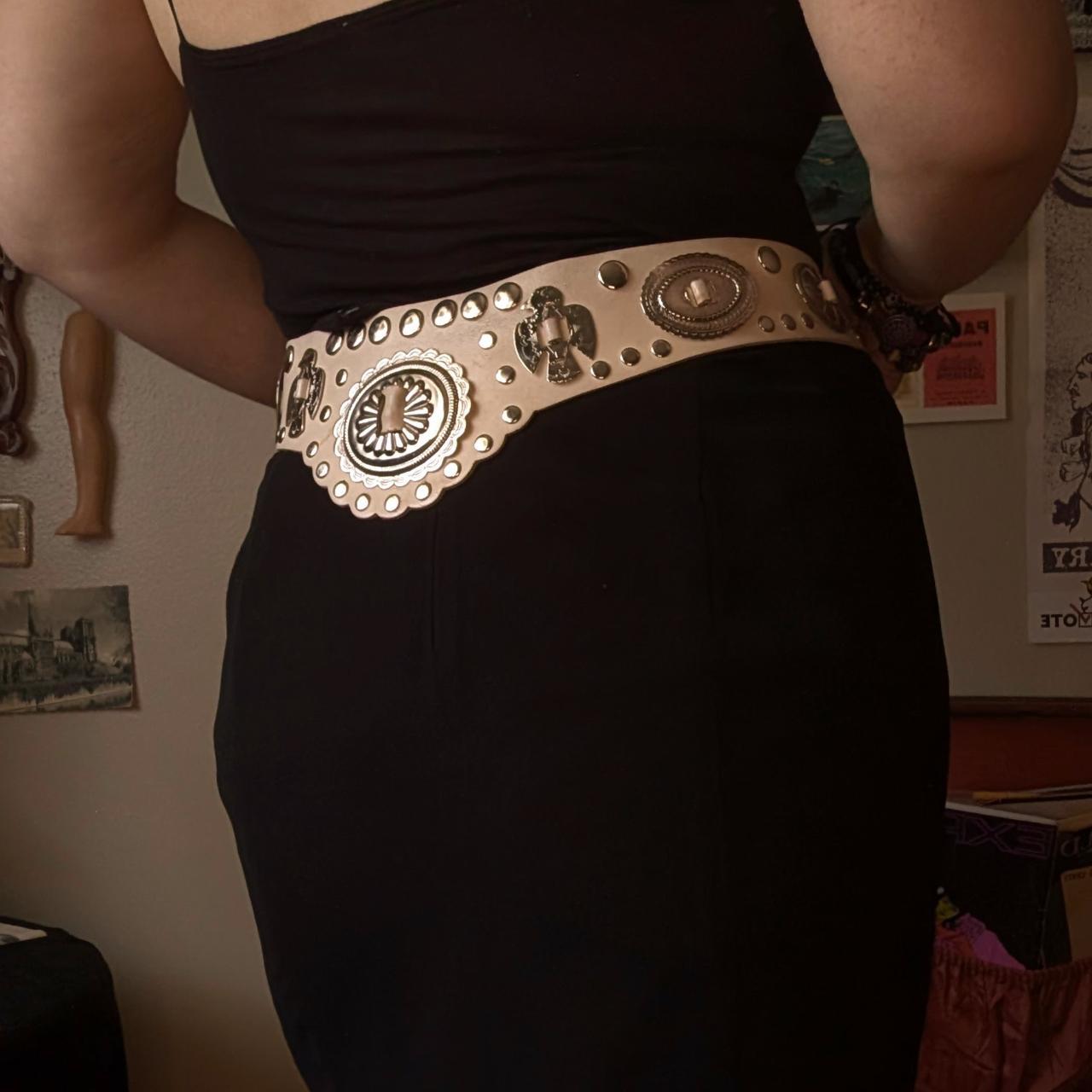 Vintage Studded Medallion Leather Belt - Women's... | Depop