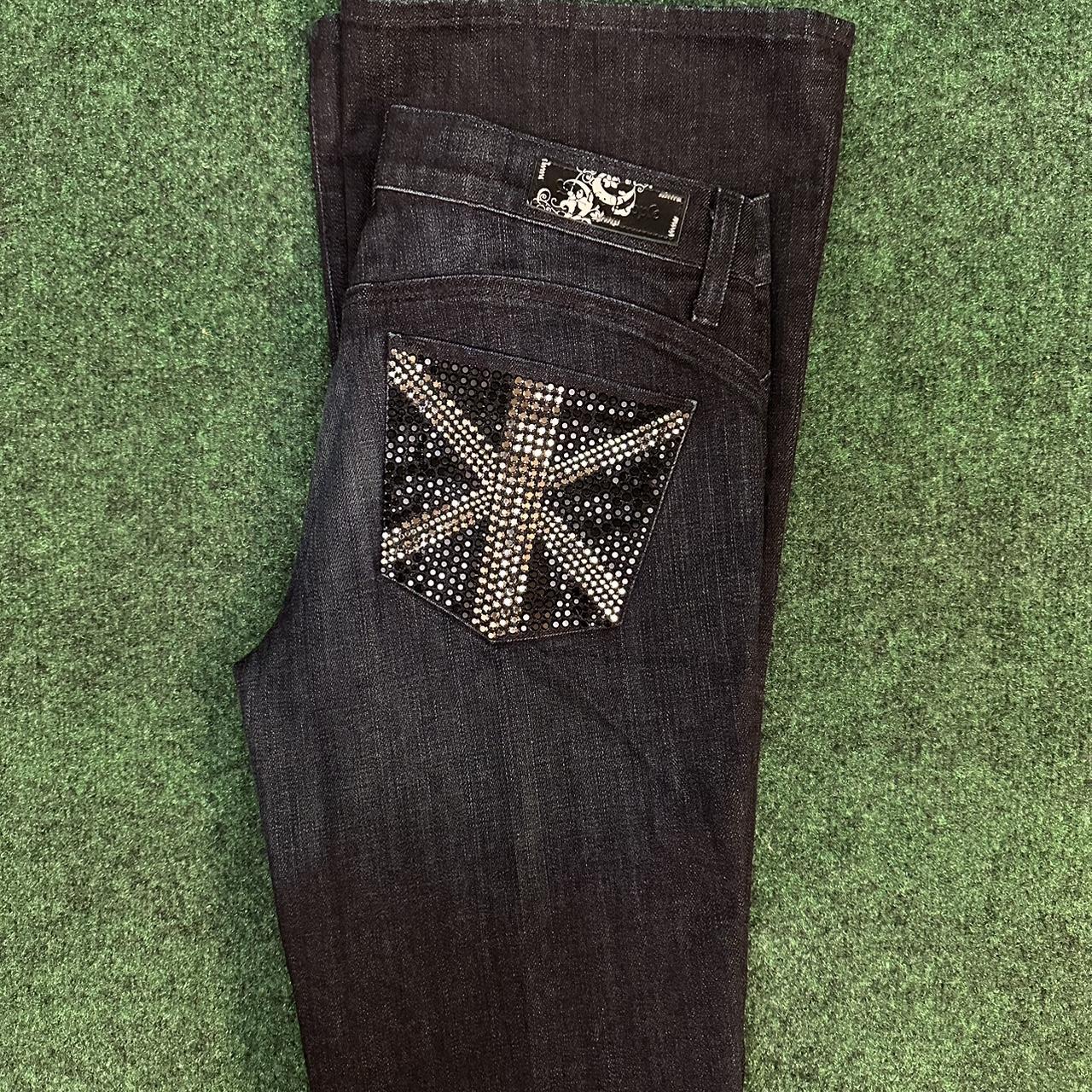 Y2K edgy bejeweled / studded emo jeans size 28 with... - Depop