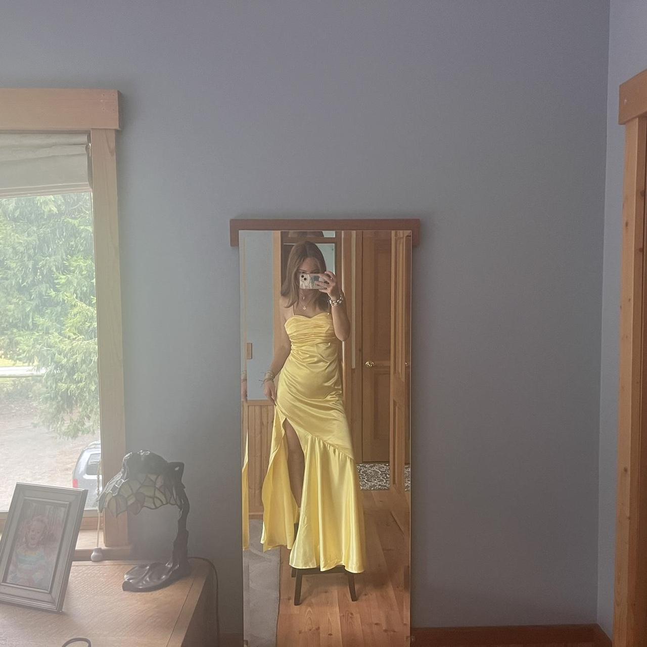 yellow prom dress from july prom size 2 built in... - Depop