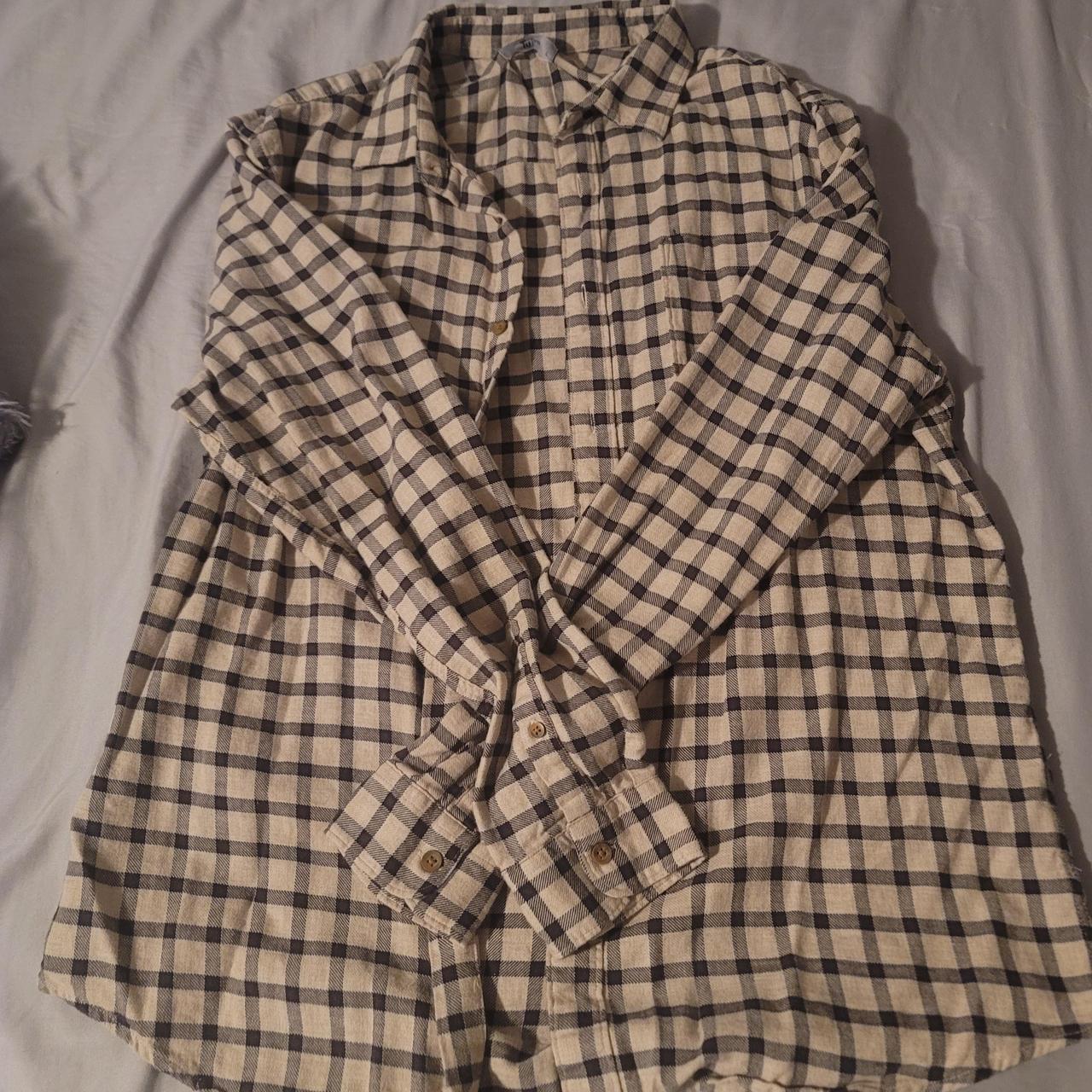 womens tan flannel - large worn but u cant tell,... - Depop