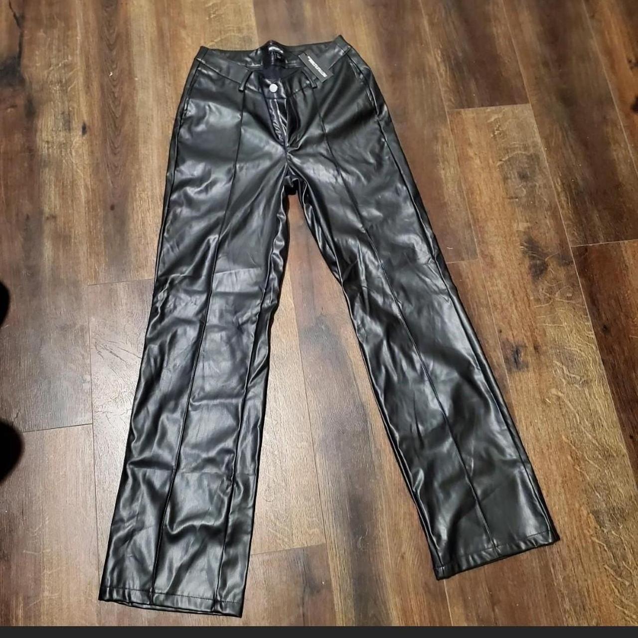 faux leather drop waist pants, brand new with tags... - Depop