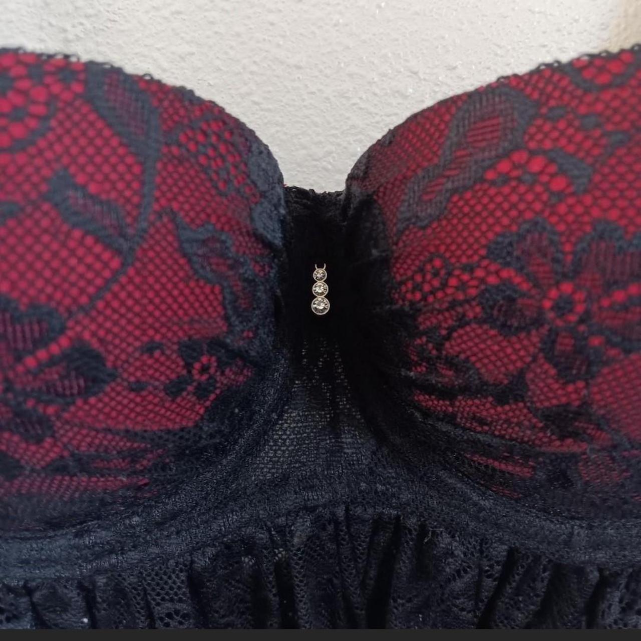 Vampy black and red lace push up babydoll nightie... - Depop
