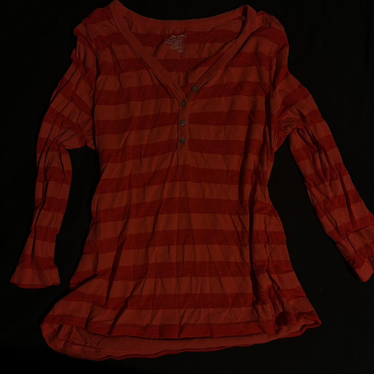 Red striped button top :3 - Depop