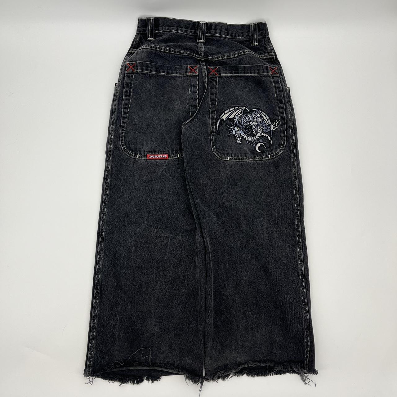 Y2K Vintage Black Baggy Wide Leg Dragon Jnco Jeans... - Depop