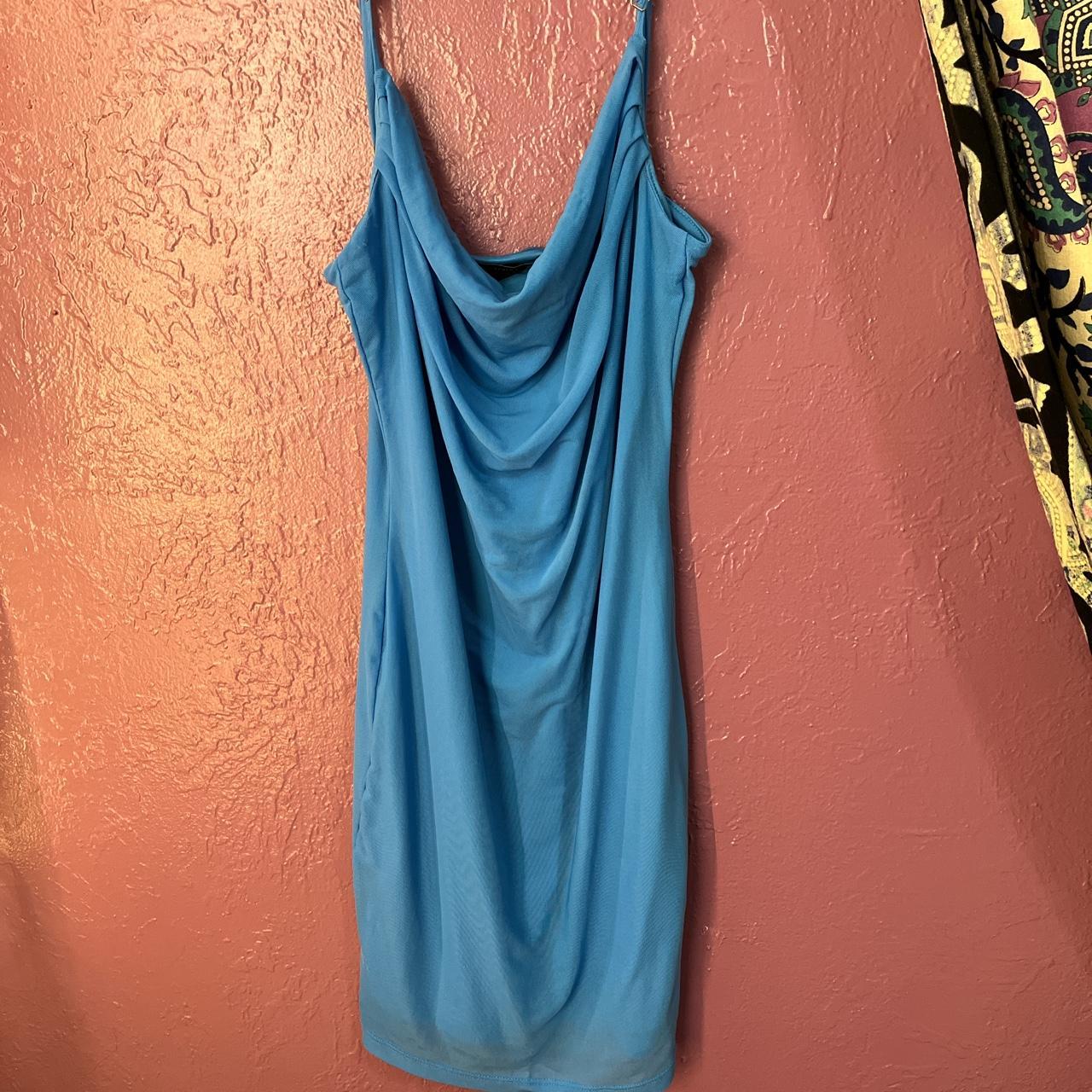 blue petite silk dress/ low scrunch front forever... - Depop