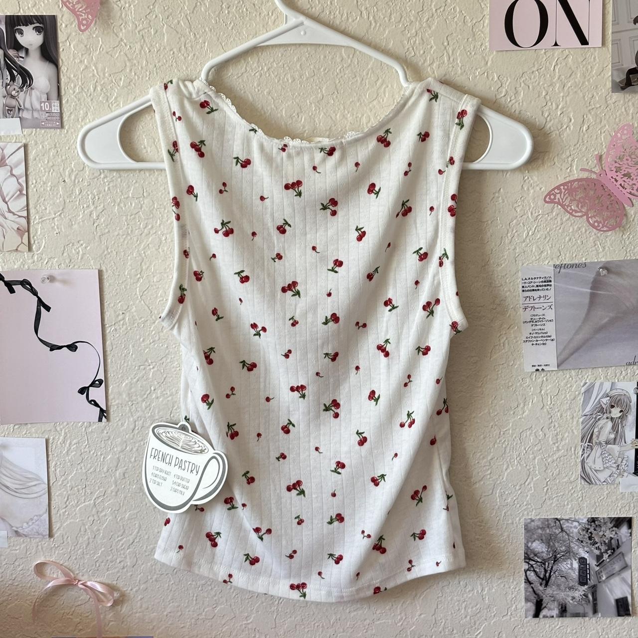 ⊹ ࣪ ˖ adorable white and red cherry tank top,... | Depop