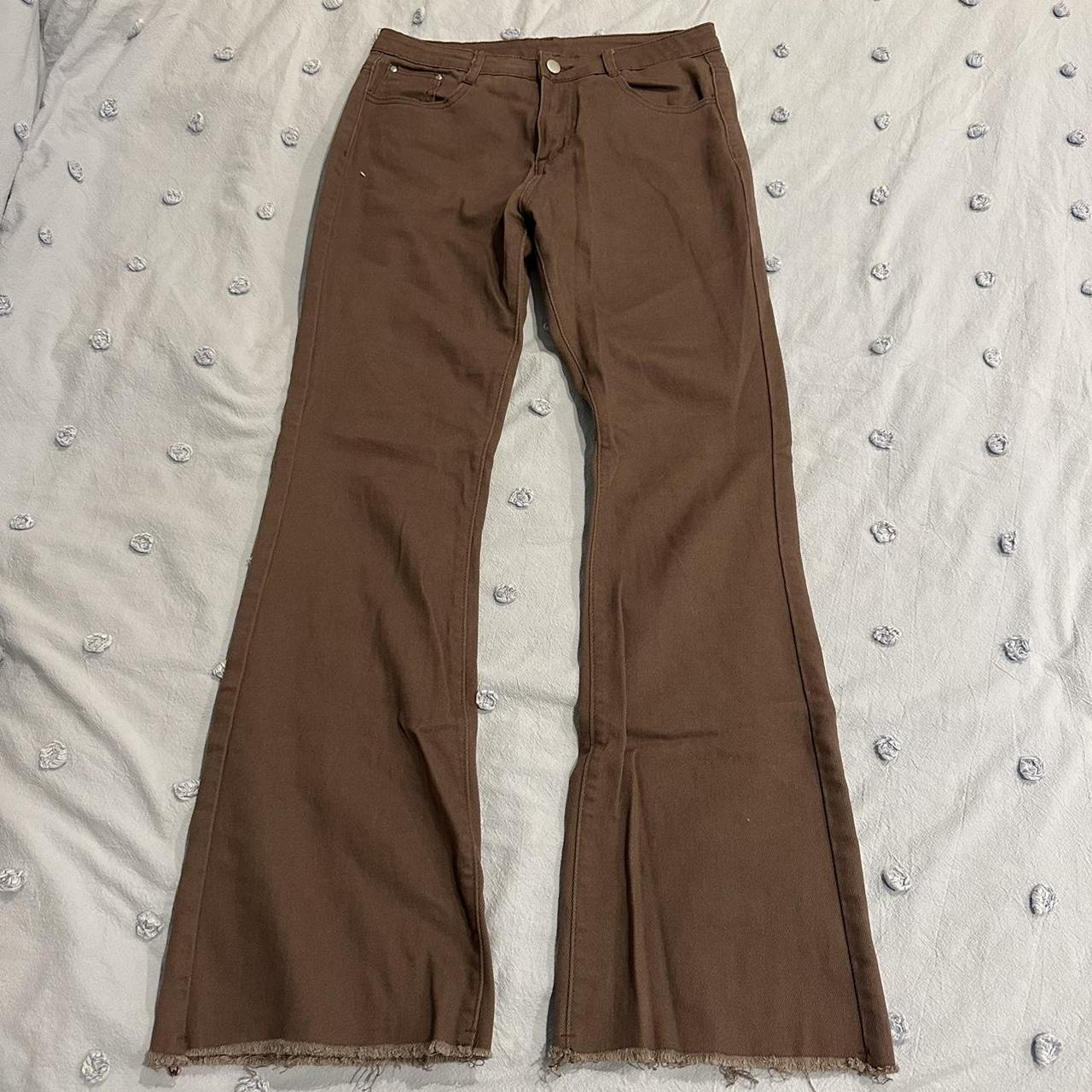 Blush Mark Brown Boot Cut Jeans Frayed... - Depop