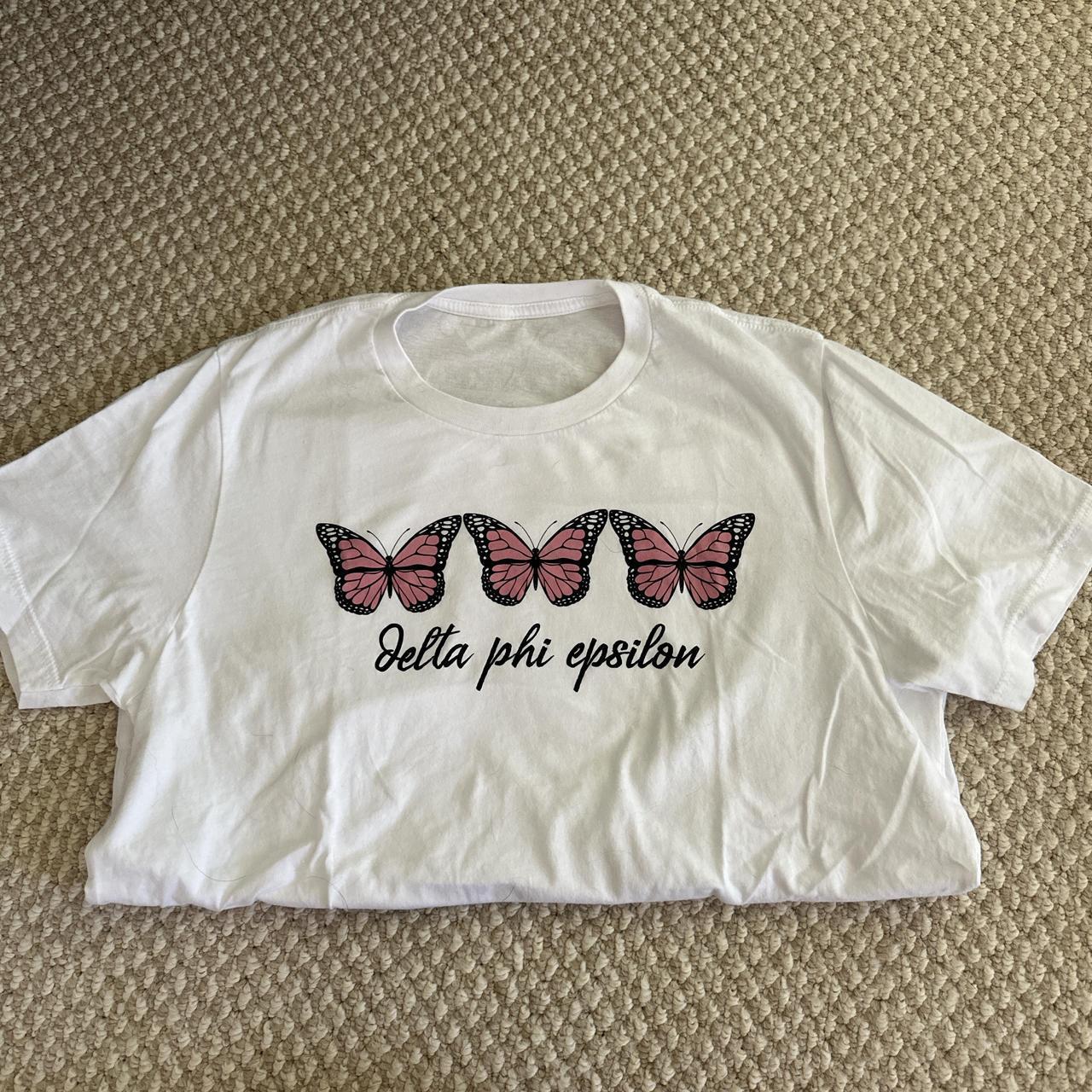 Delta Phi Epsilon Pink Butterfly T-shirt #sorority... | Depop
