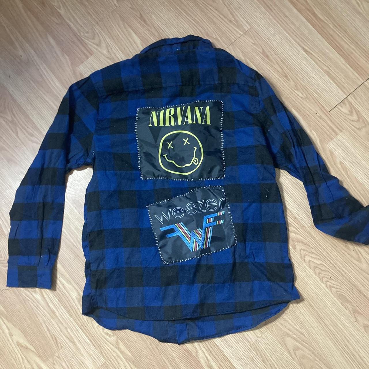 Weezer / nirvana back patch crust punk flannel... - Depop