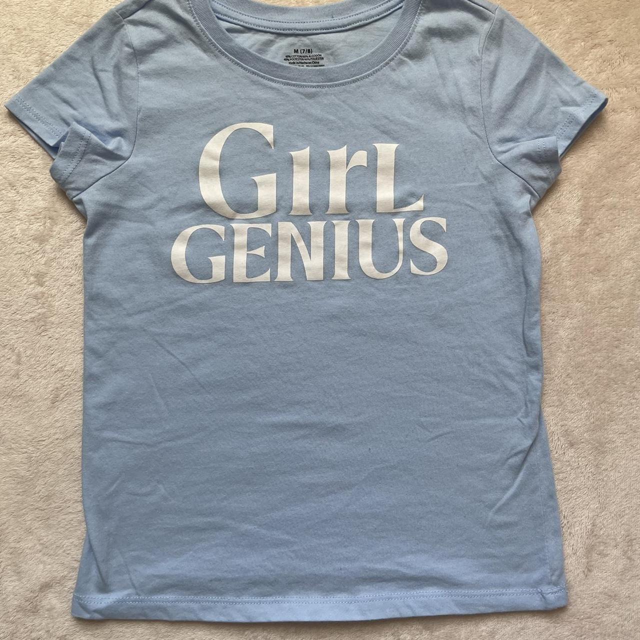 light blue “girl genius” baby tee! i am an adult... - Depop