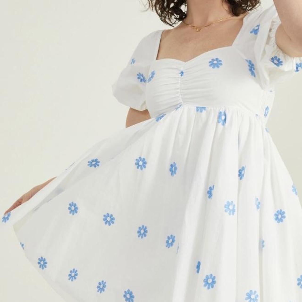 Altar’d State Dress Medium Mini Babydoll white blue... - Depop