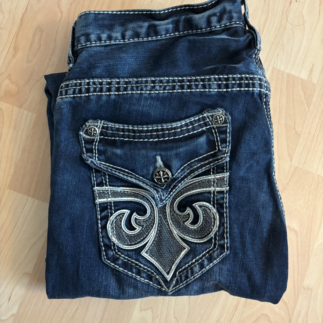 BLAKE Affliction Distressed Dark Blue Jeans •... - Depop