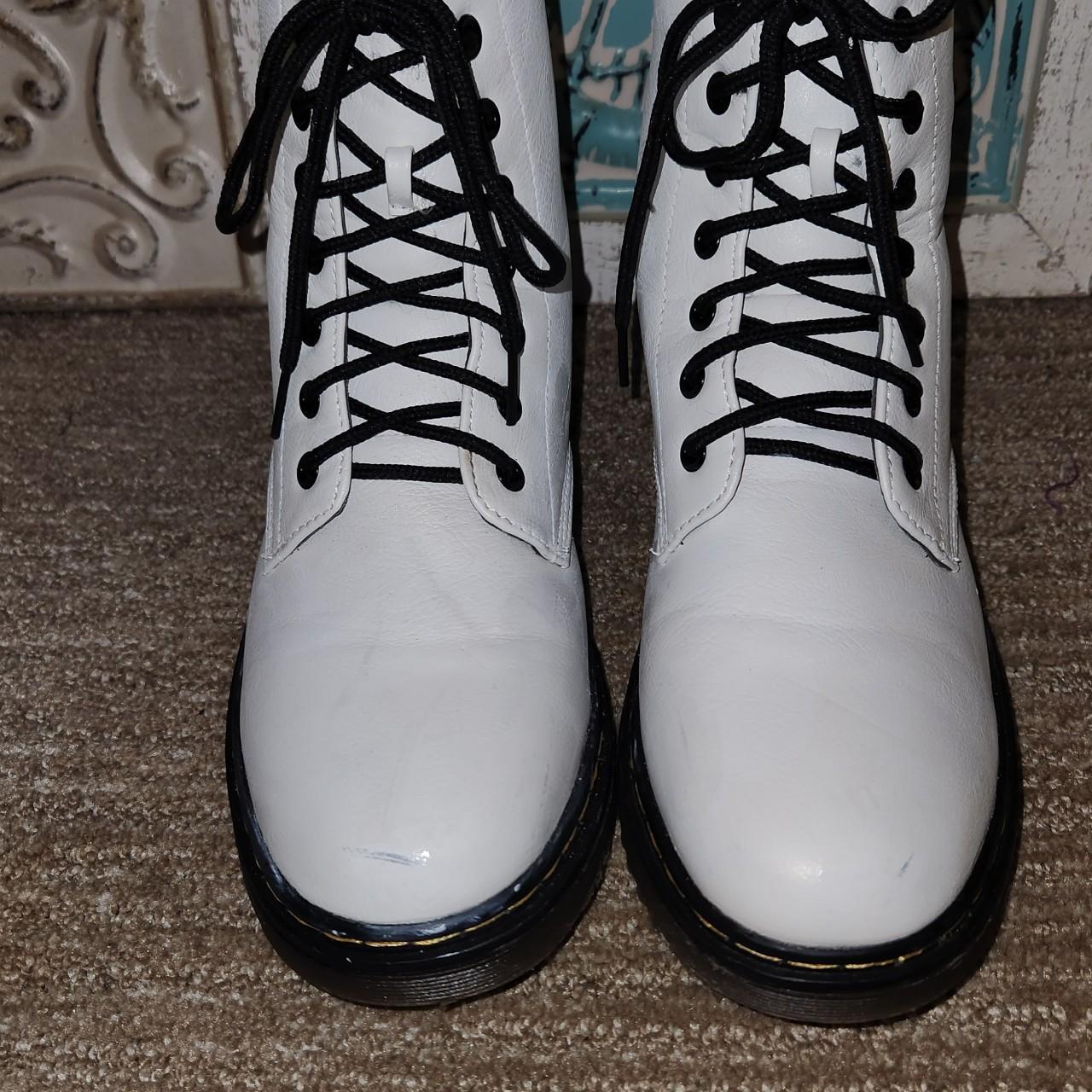 CHARLES DAVID - WHITE VEGAN LEATHER COMBAT BOOTS -... - Depop