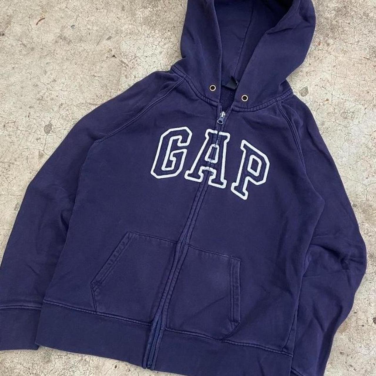 navy blue gap hoodie zip up labeled M, fits like a... - Depop
