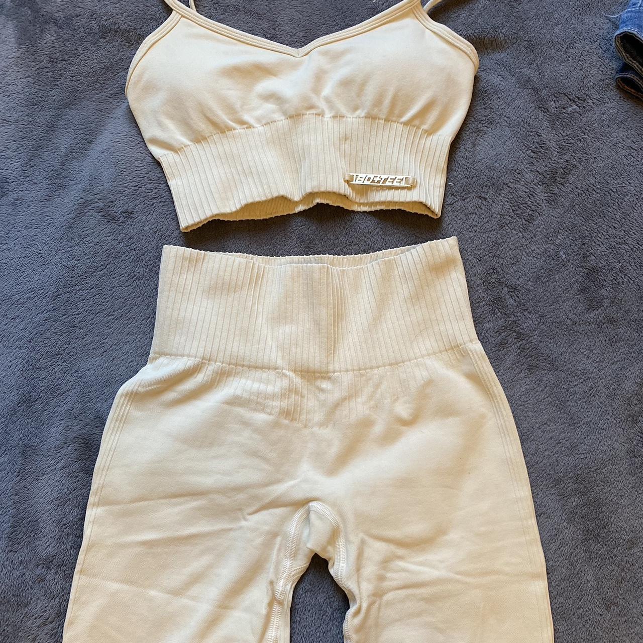 BO+TEE cream gym set shorts size XS sports bra size... - Depop