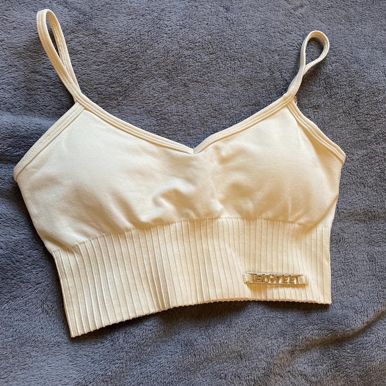 BO+TEE cream gym set shorts size XS sports bra size... - Depop