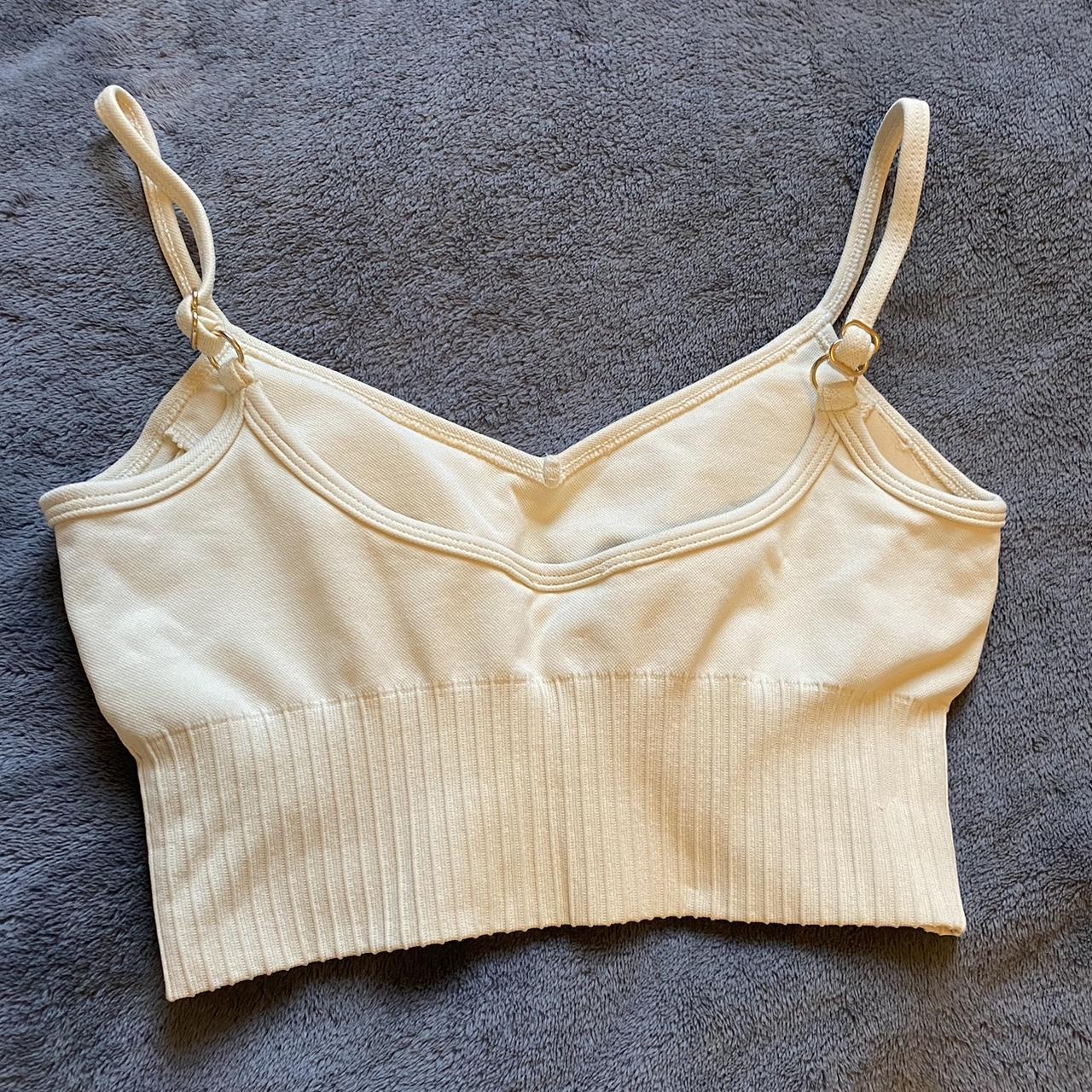 BO+TEE cream gym set shorts size XS sports bra size... - Depop