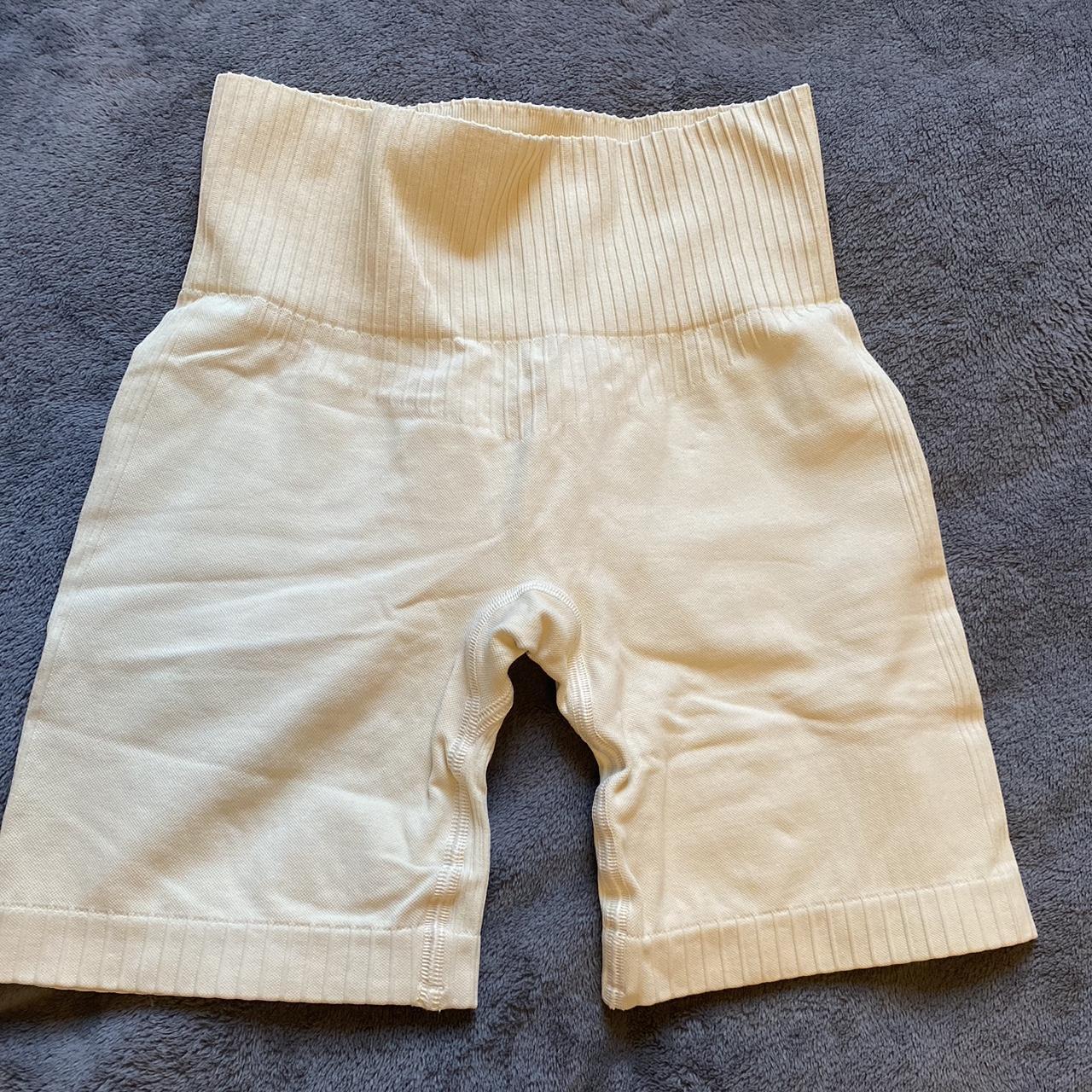 BO+TEE cream gym set shorts size XS sports bra size... - Depop