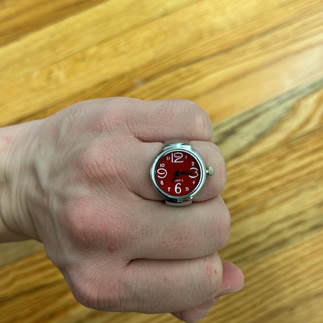 unique vintage style silver ring watch red... | Depop