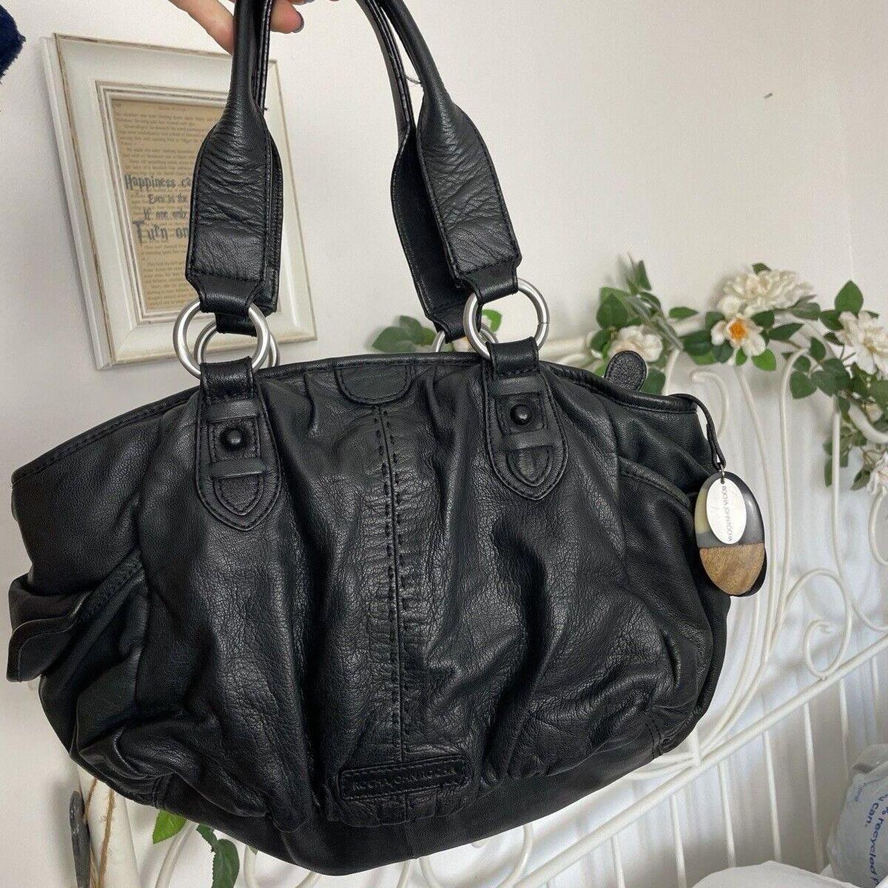 Rocha John Rocha Black Leather Bag Y2K Shoulder Bag... - Depop