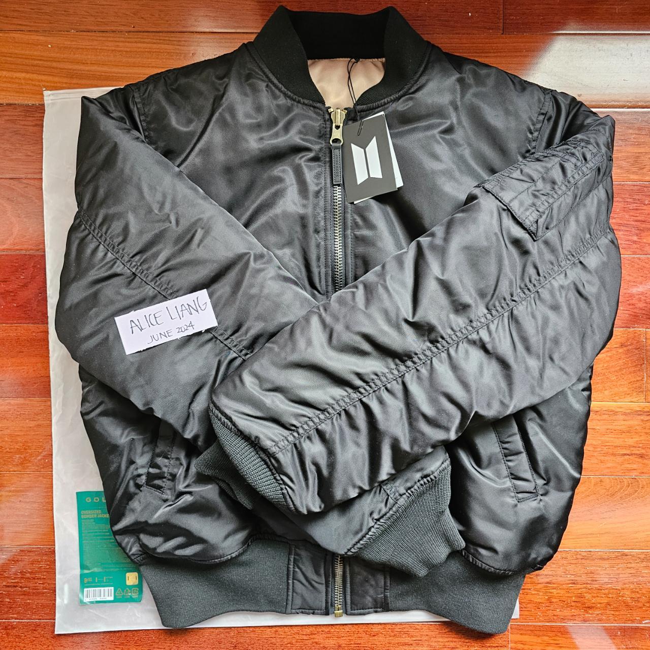 bts jungkook golden bomber jacket size m new with... - Depop