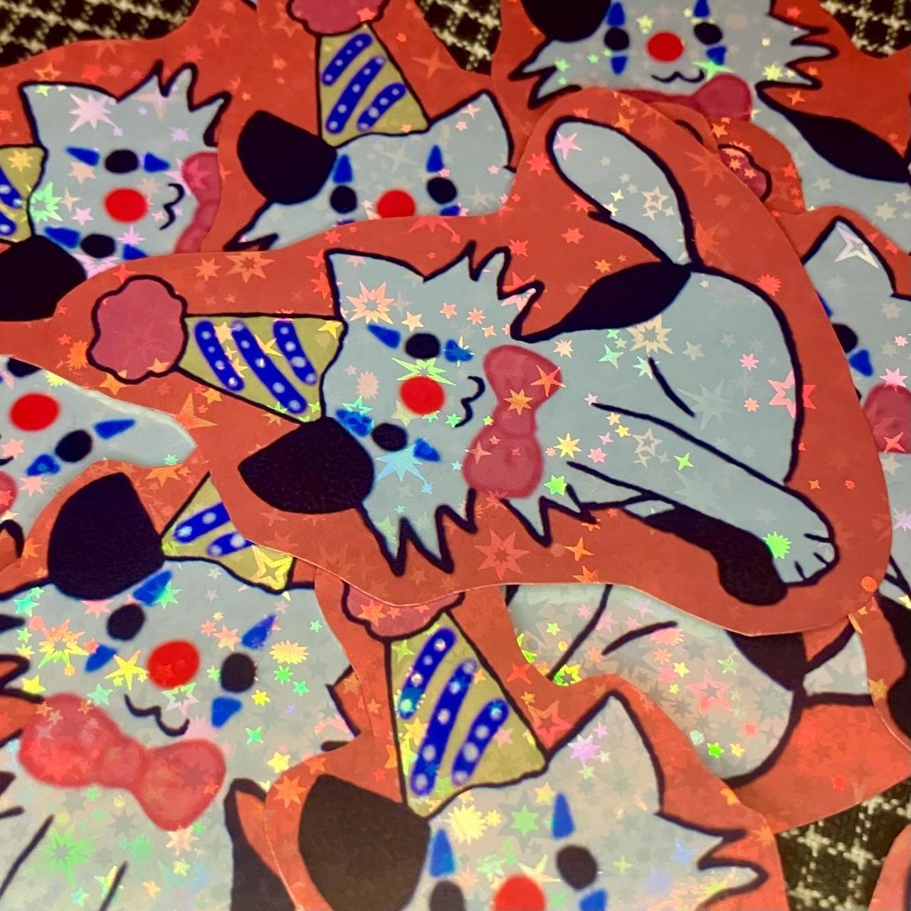 Clown Cat sticker! ~{ waterproof }~ ~{ holographic... - Depop