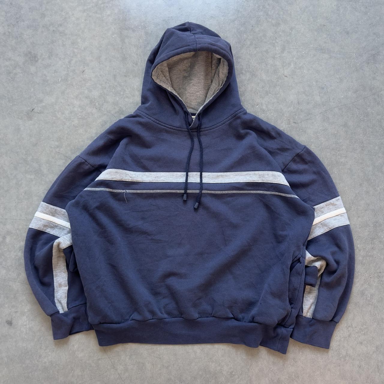 Vintage 80s stripe hoodie kangaroo pocket... - Depop