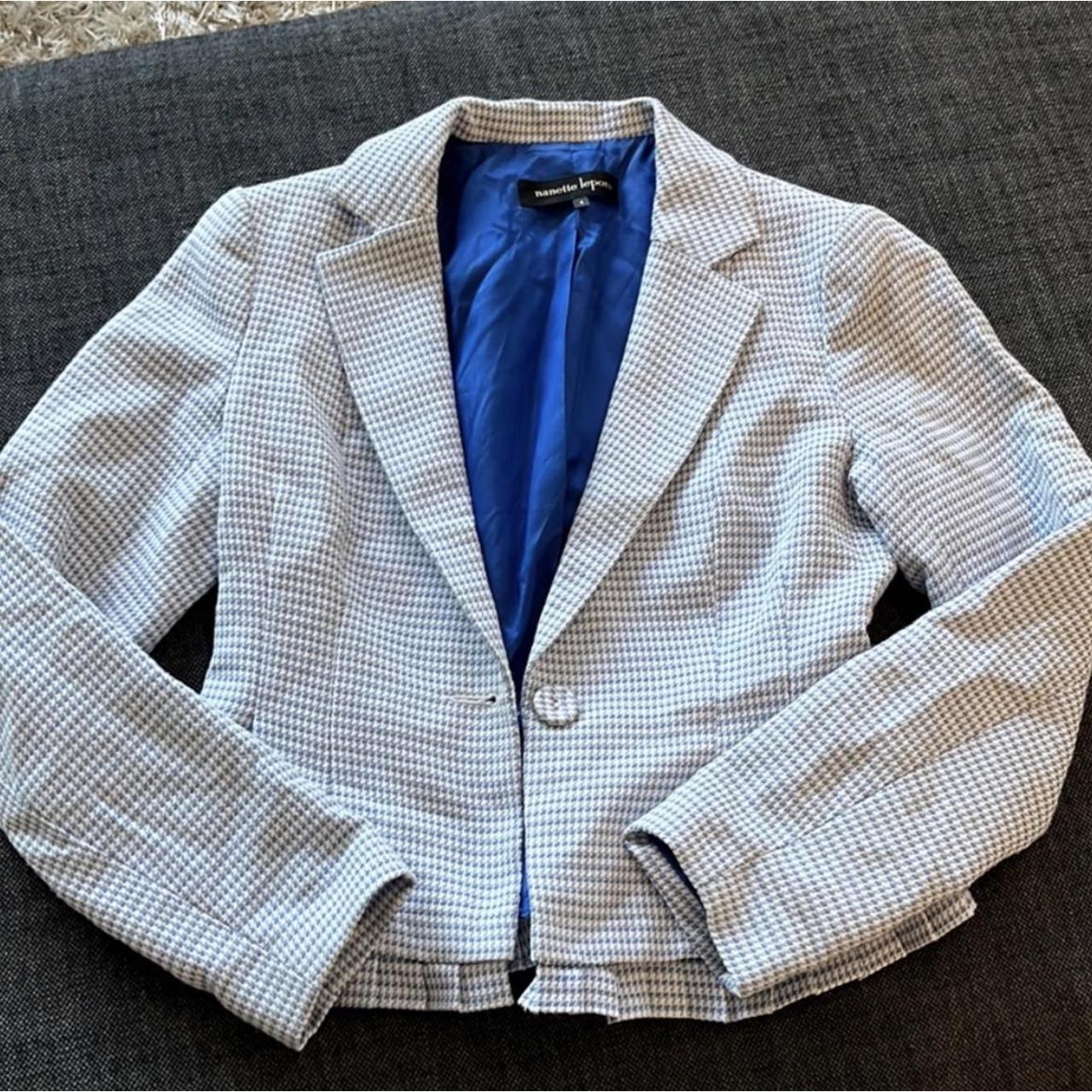 Nanette Lepore Women's Blue and White Jacket | Depop