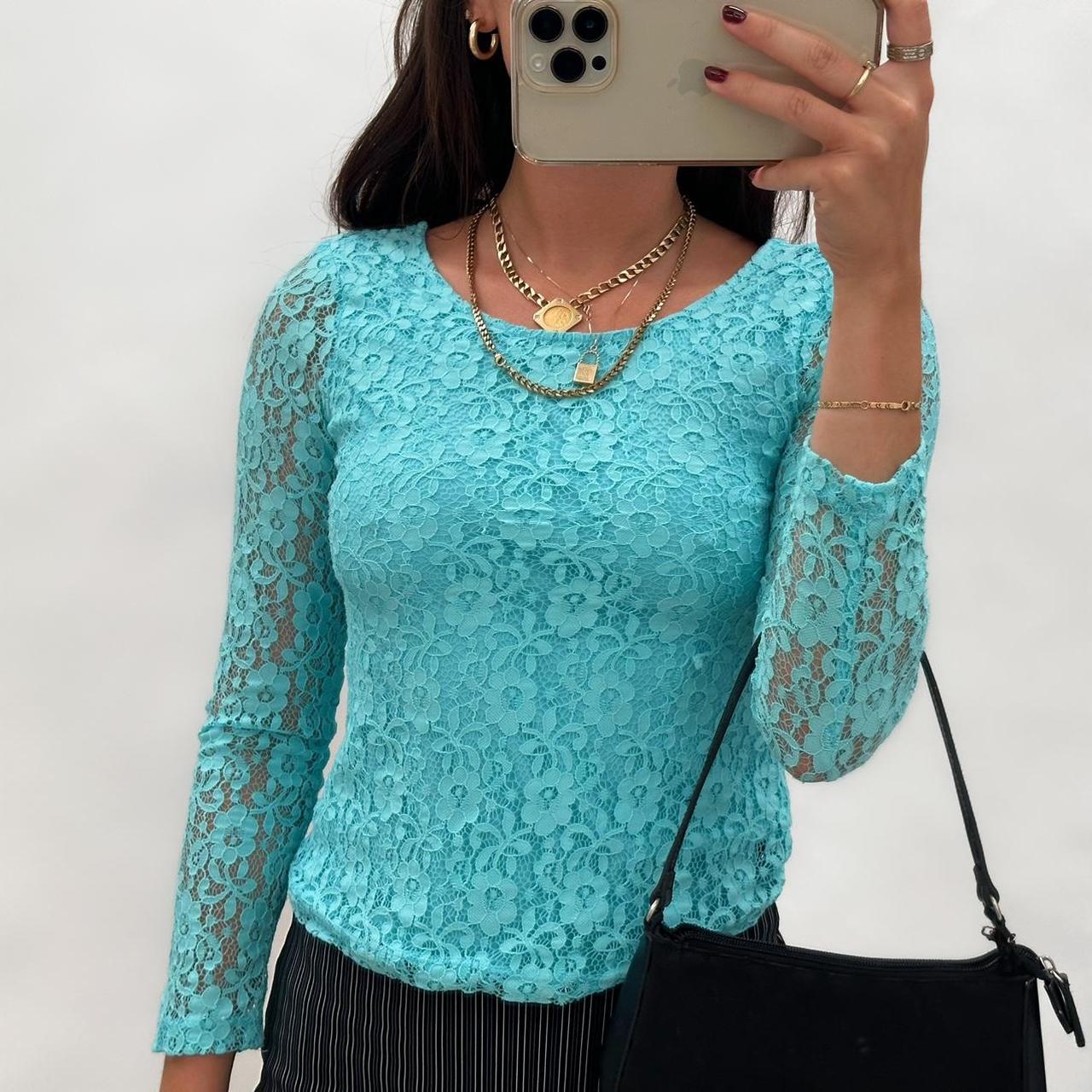 Vintage Blue Floral Lace Crop Top 🍒 The Cutest Depop
