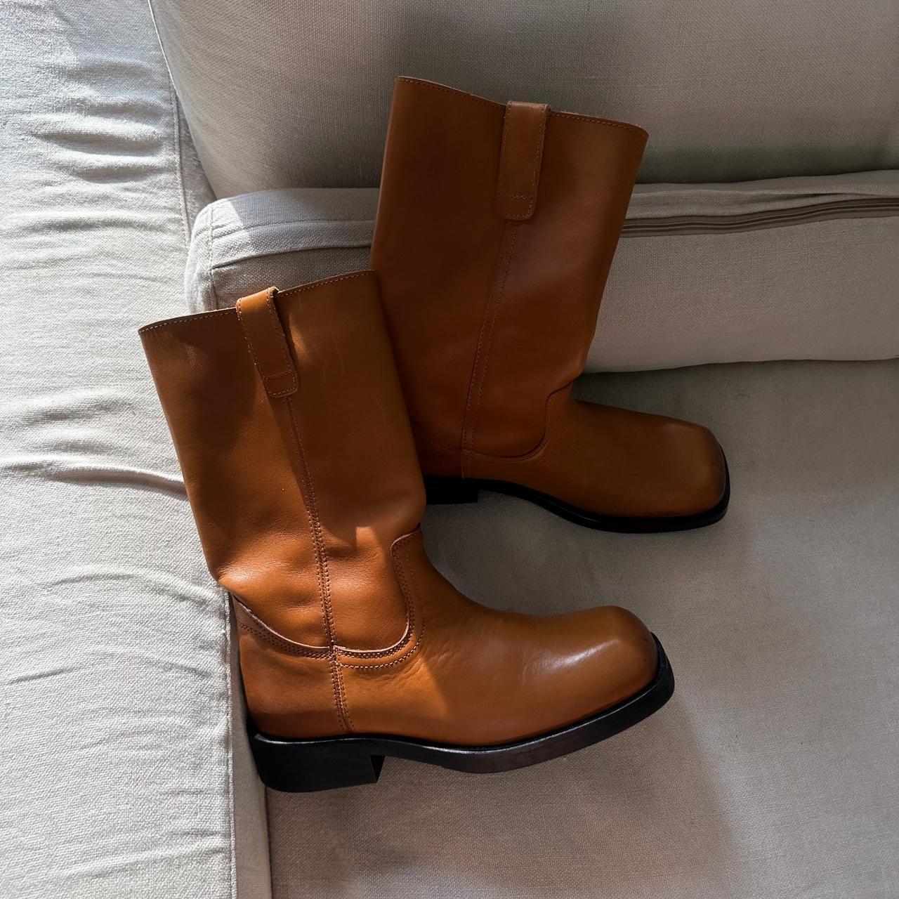 Mango Brown Leather Campus Square Toe Boots 👢 The... - Depop