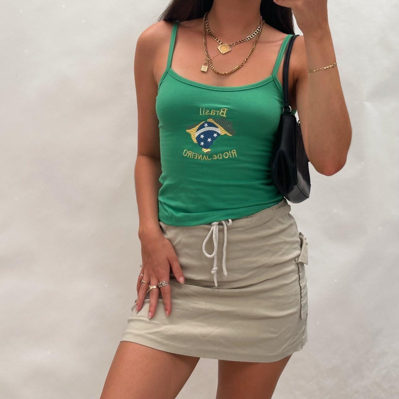 Brazil Green and Yellow Cami Crop Top 🍒 The cutest... - Depop