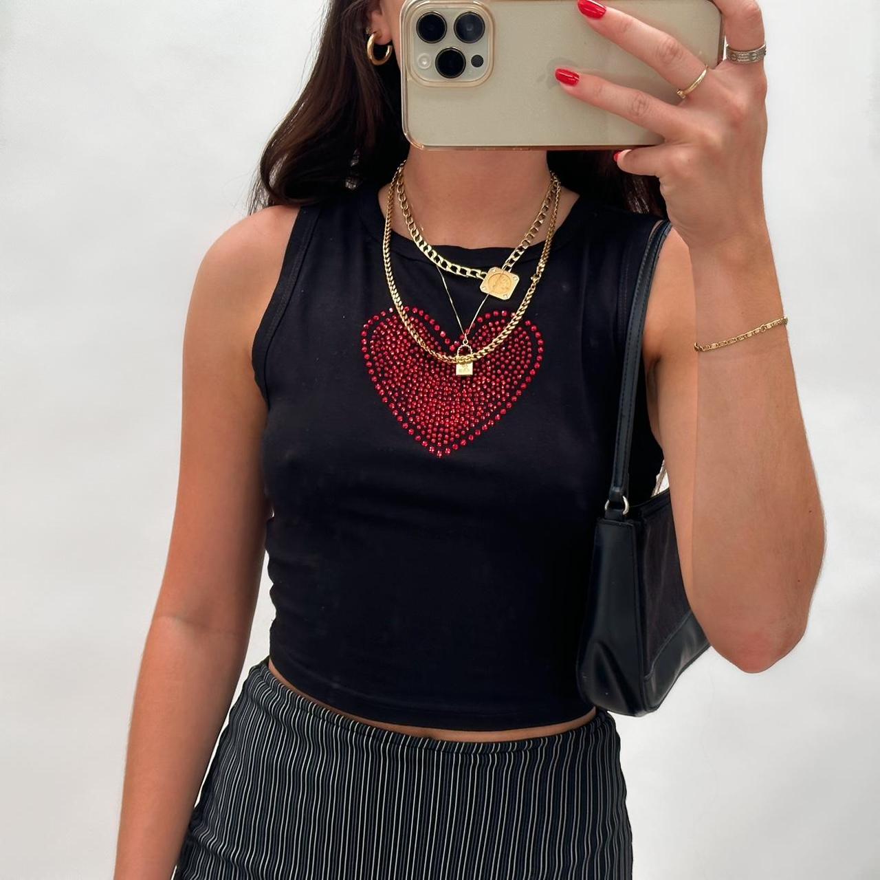 Black and Red Heart Rhinestone Crop Top 🍒 The cutest... - Depop