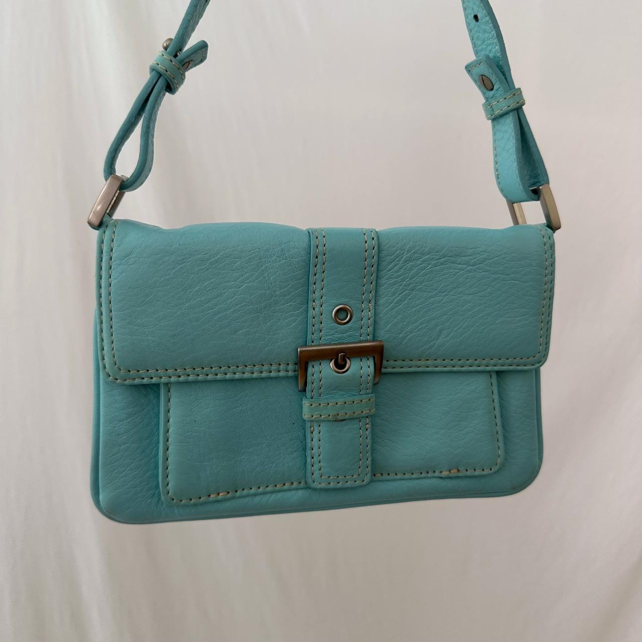 Vintage Baby Blue Leather Shoulder Bag 🐅 The cutest... - Depop